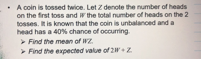 Solved A coin is tossed twice. Let Z denote the number of | Chegg.com
