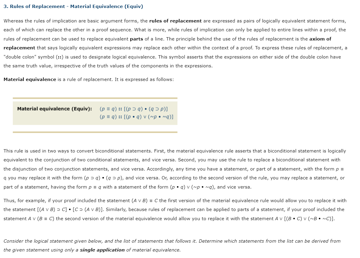 Solved 3. Rules of Replacement - Material Equivalence | Chegg.com