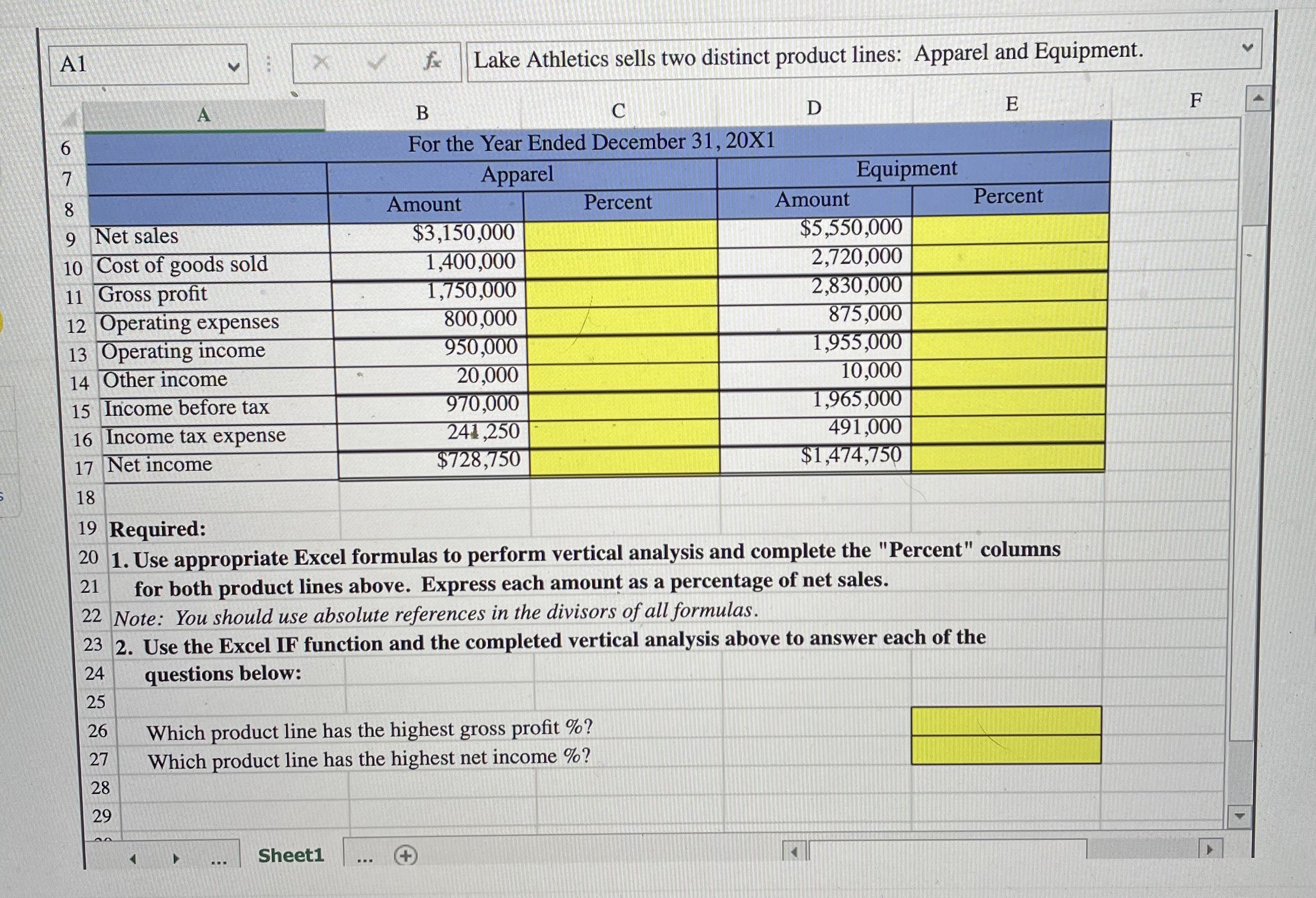 Solved 1. Use vertical analysis to compare | Chegg.com
