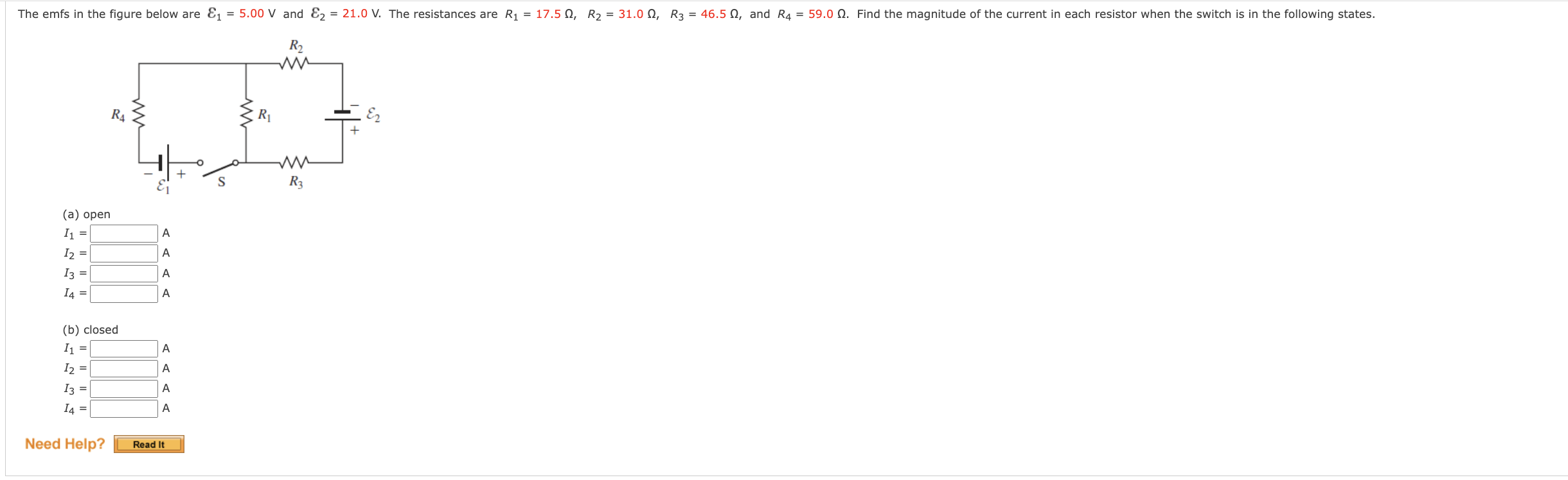 Solved (a) open I1=I2=⌊I3=[I4=AAAA (b) closed | Chegg.com