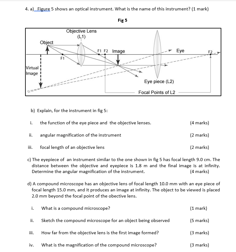 Solved a) ﻿Figure 5 ﻿shows an optical instrument. What is | Chegg.com