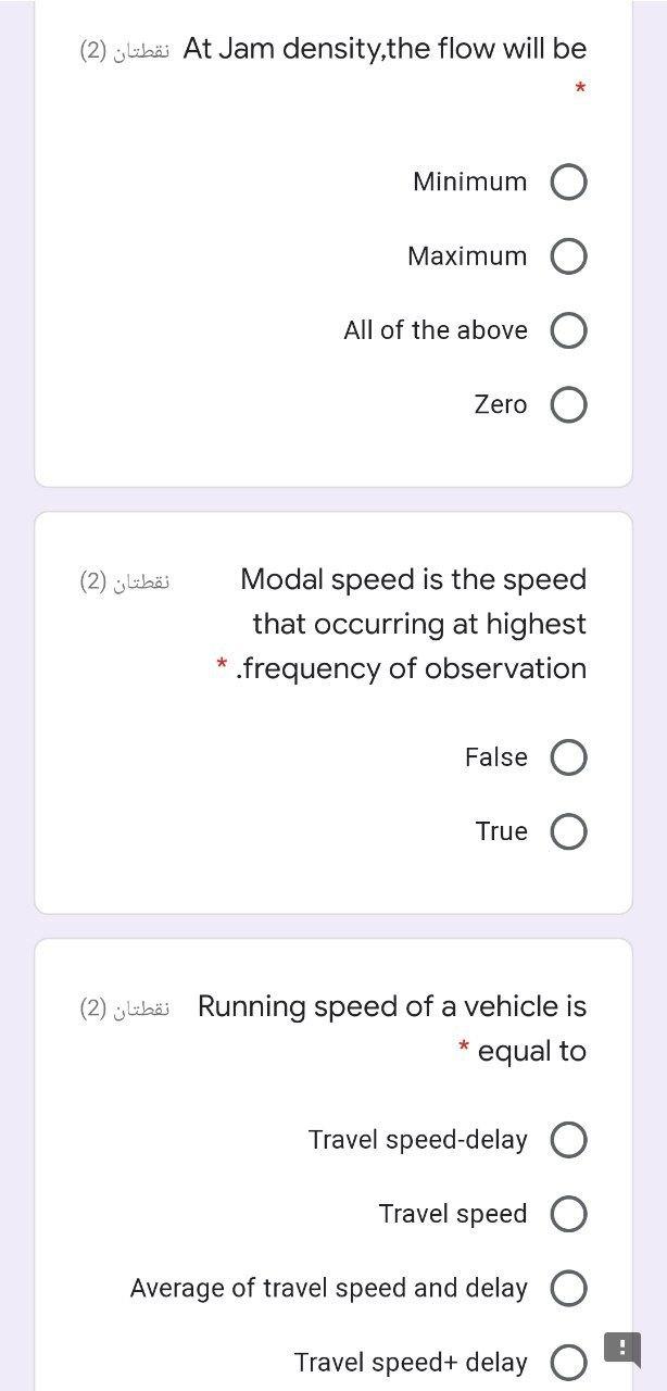 Solved (2) sbbä At Jam density,the flow will be Minimum O | Chegg.com