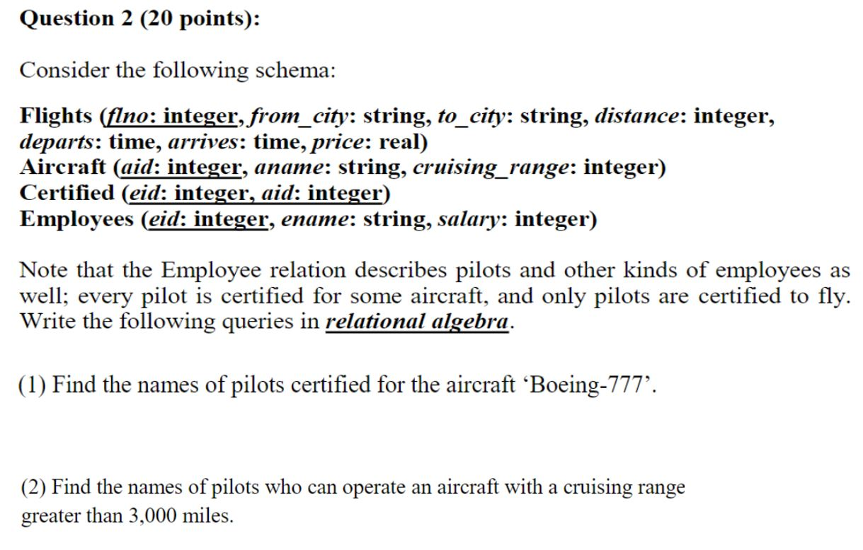 Solved Question 2 (20 points): Consider the following | Chegg.com