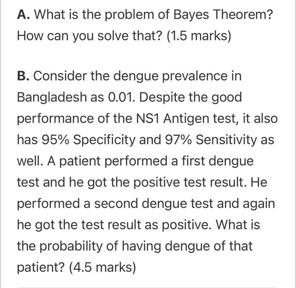 Solved A. What is the problem of Bayes Theorem? How can you | Chegg.com