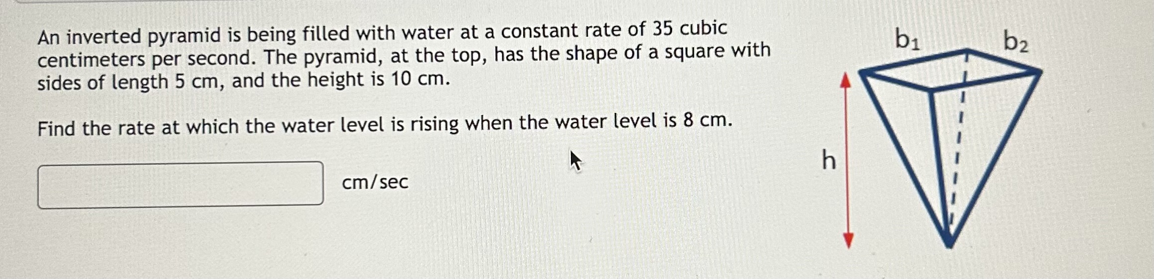Solved An inverted pyramid is being filled with water at a | Chegg.com
