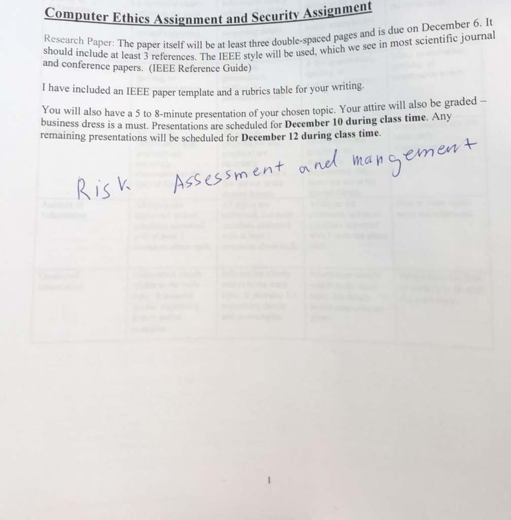 Computer Ethics Assignment and nent and Security | Chegg.com