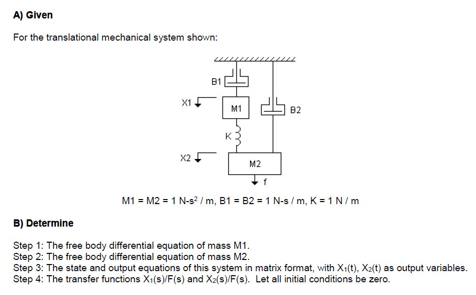 Solved A) Given For the translational mechanical system | Chegg.com