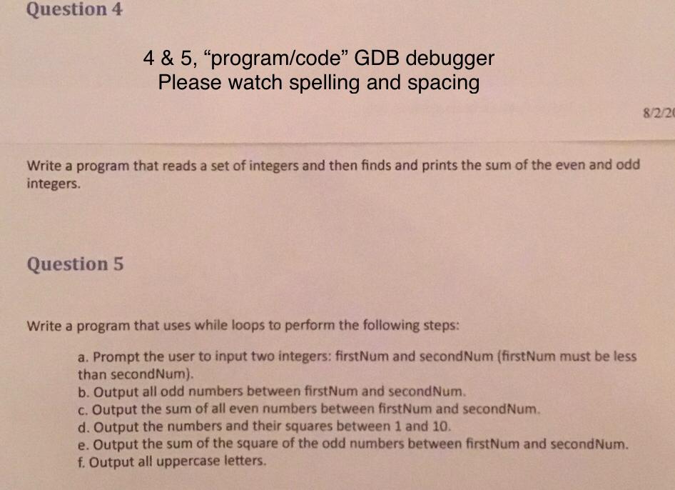 Solved 4 \& 5, "program/code" GDB debugger Please watch | Chegg.com
