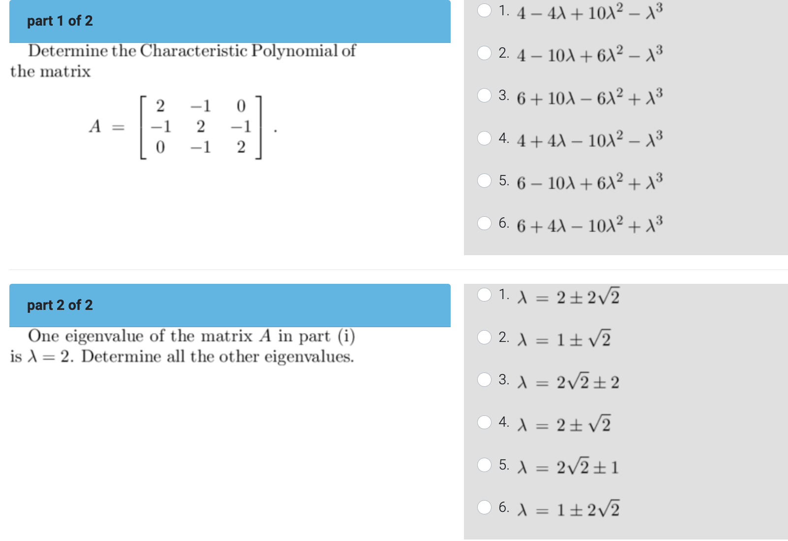 part 1 of 2 Determine the Characteristic Polynomial | Chegg.com