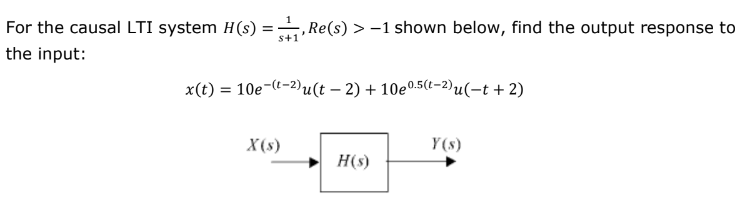 Solved For the causal LTI system H(s)=s+11,Re(s)>−1 shown | Chegg.com