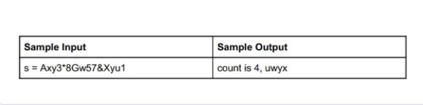 Solved Sample Input Sample Output s = Axy3*8Gw57&Xyu1 count | Chegg.com