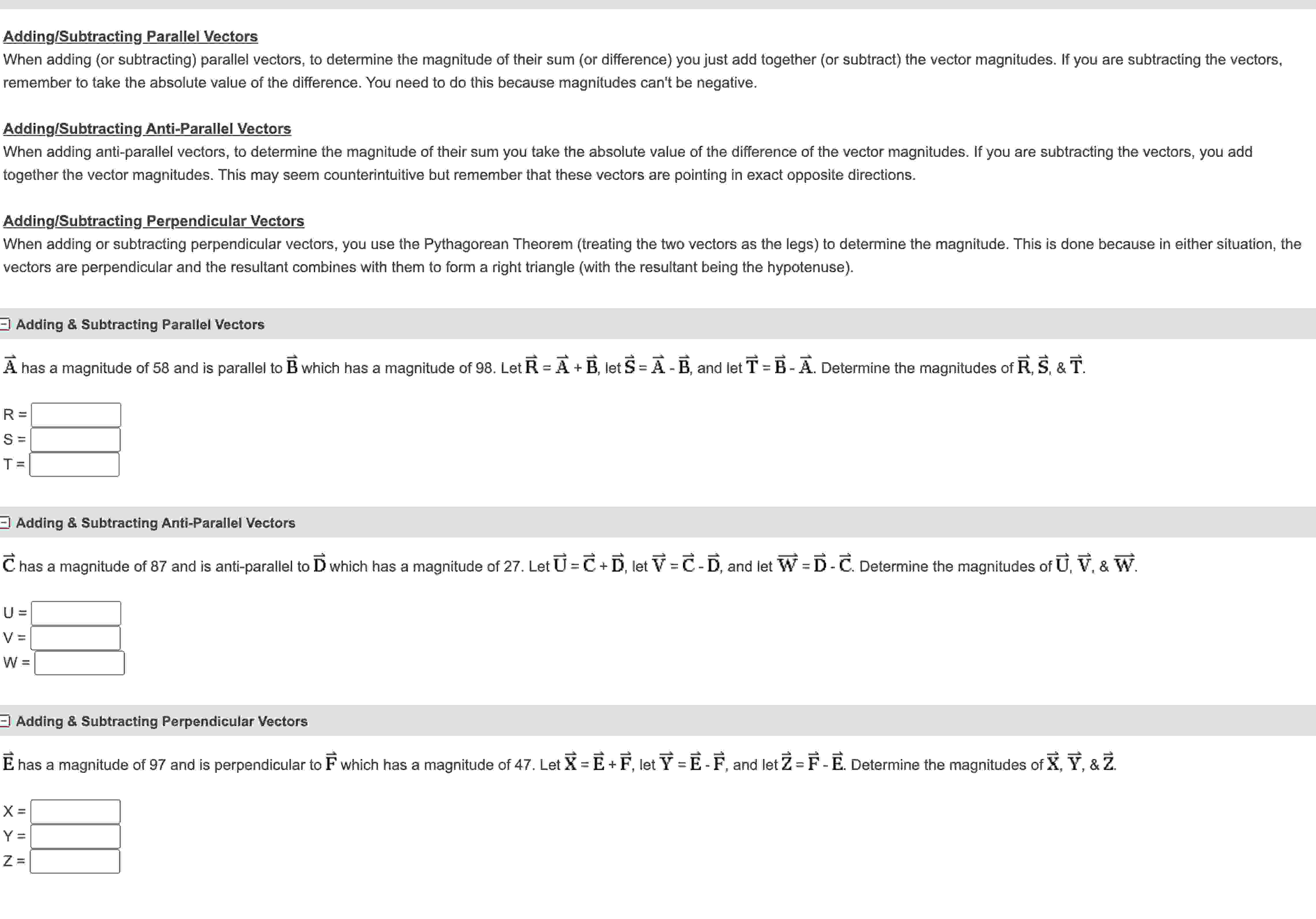 Solved Adding/Subtracting Parallel VectorsWhen adding (or | Chegg.com