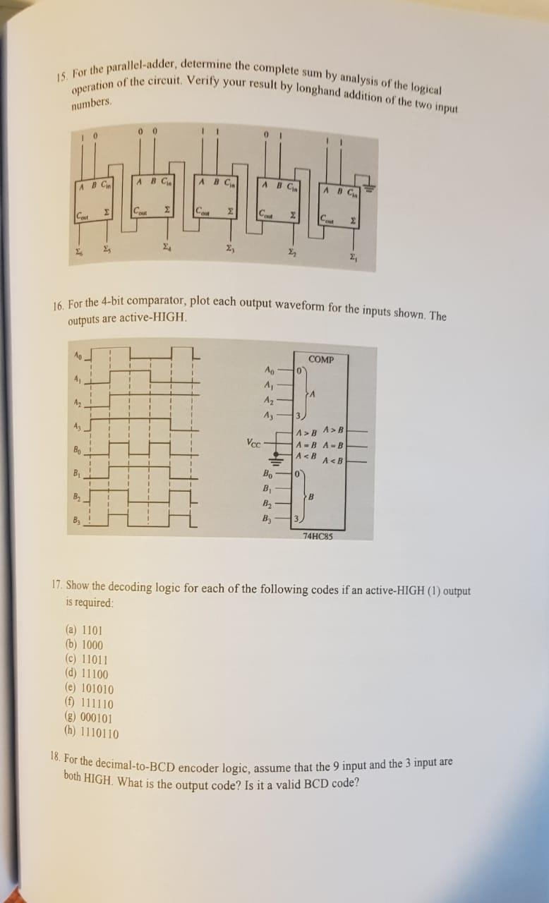 Solved 15. For the parallel-adder, determine the complete | Chegg.com