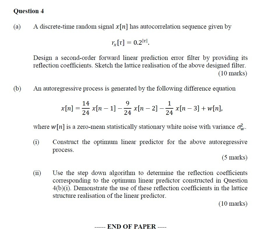 Question4 (a) A discrete-time random signal χ[n] has | Chegg.com