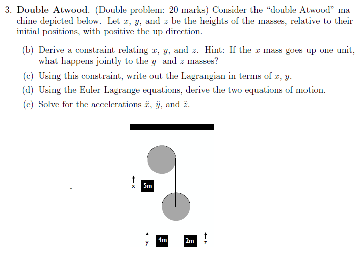 Solved 3. Double Atwood. (Double problem: 20 marks) Consider | Chegg.com