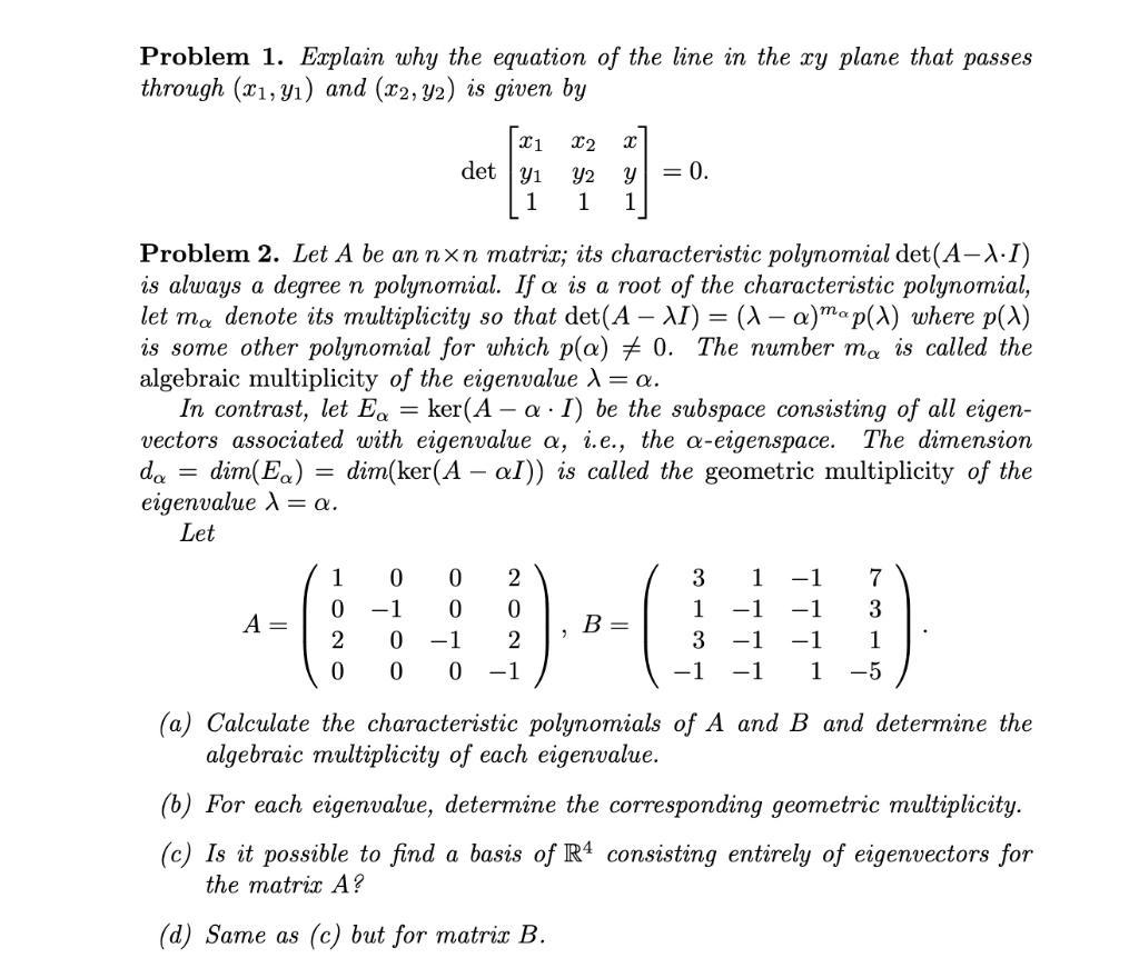 Solved Problem 1. Explain why the equation of the line in | Chegg.com