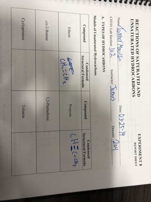 Solved REACTIONS OF SATURATED AND UNSATURATED HYDROCARBONS | Chegg.com