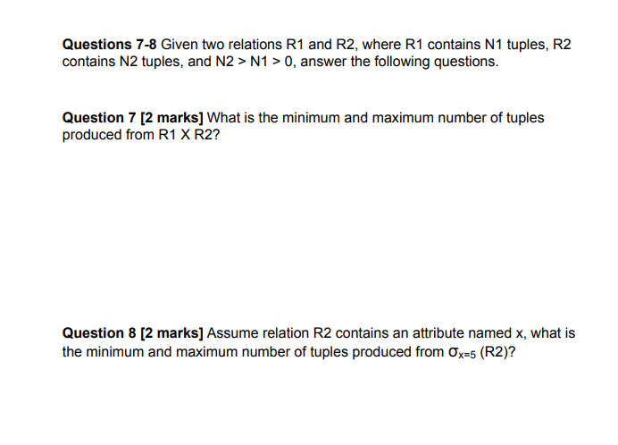 Solved Questions 7-8 Given two relations R1 and R2, where R1 | Chegg.com