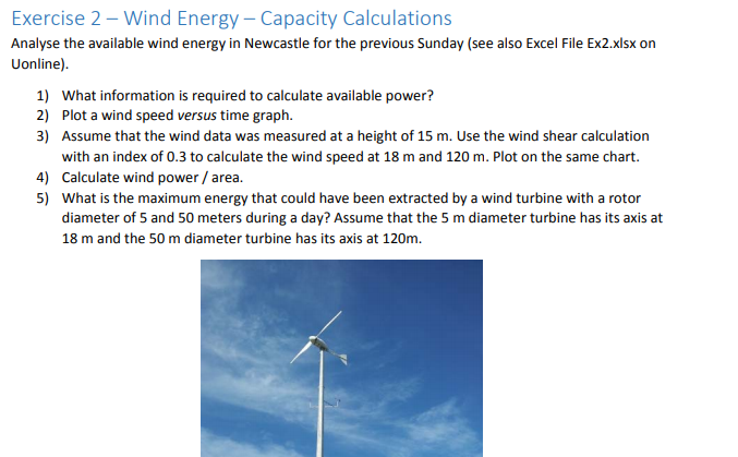 Solved Exercise 2 - Wind Energy - Capacity Calculations | Chegg.com