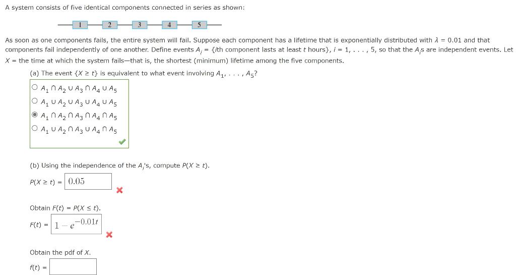 Solved A system consists of five identical components | Chegg.com