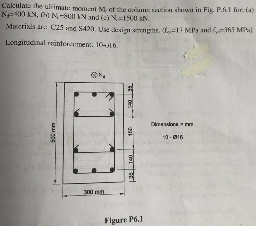 Solved Calculate the ultimate moment M, of the column | Chegg.com