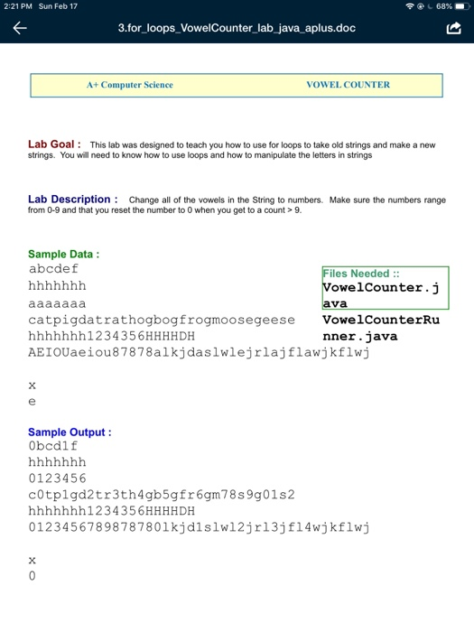 Solved 2:21 PM Sun Feb 17 3.for_loops VowelCounter_lab | Chegg.com