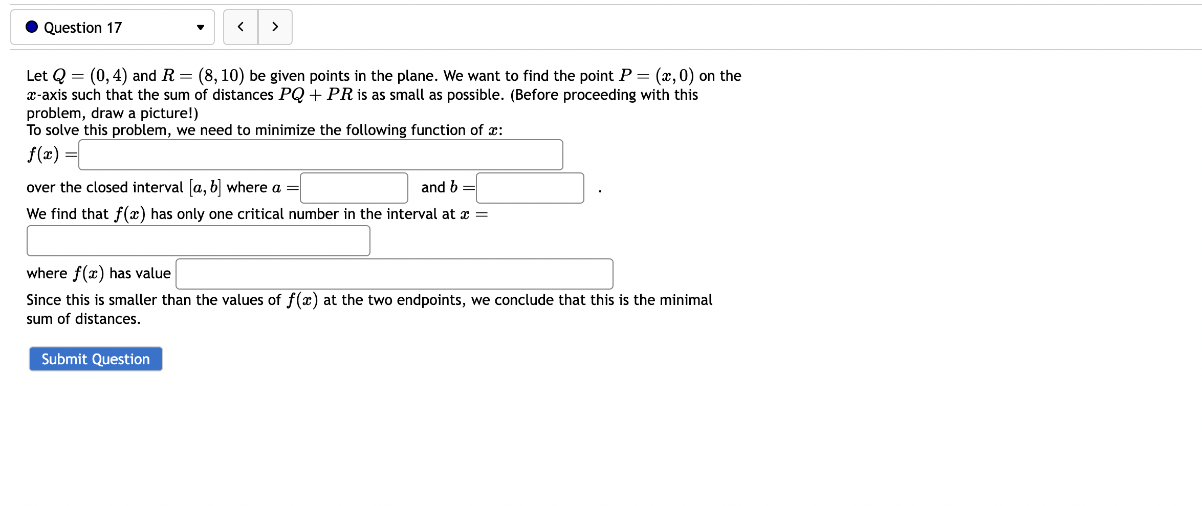 Solved Let Q=(0,4) and R=(8,10) be given points in the | Chegg.com