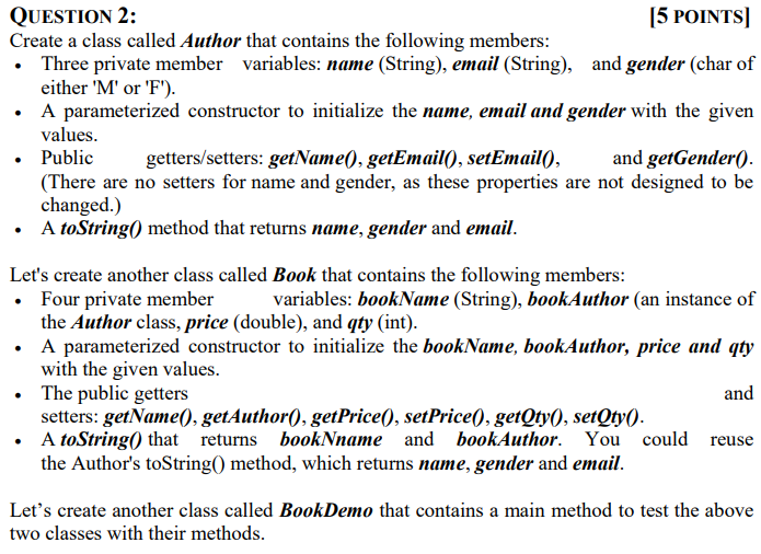 Solved Create a class called Author that contains the | Chegg.com