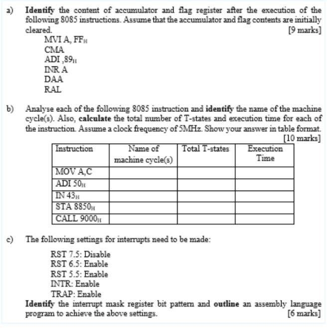 Solved a) Identify the content of accumulator and flag | Chegg.com