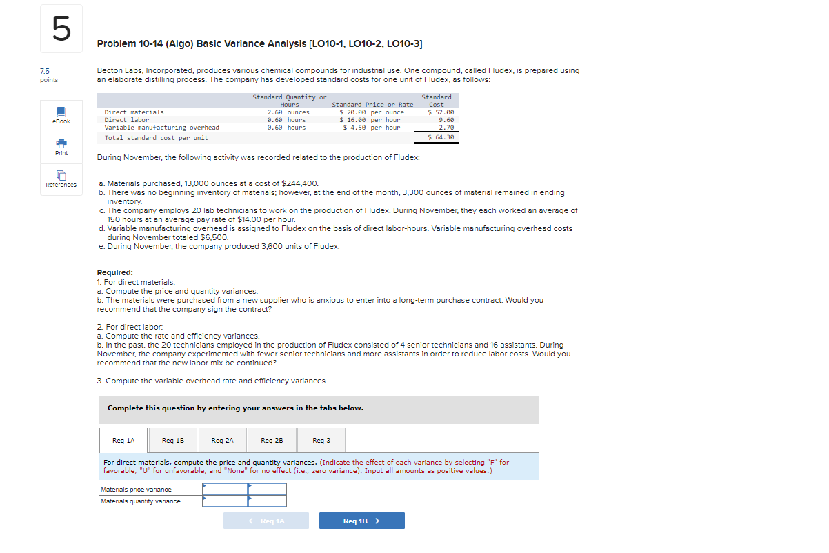 Solved Problem 10-14 (Algo) Basic Varlance Analysls [LO10-1, | Chegg.com Solved Problem 10-14 (Algo) Basic Varlance Analysls [LO10-1, | Chegg.com
