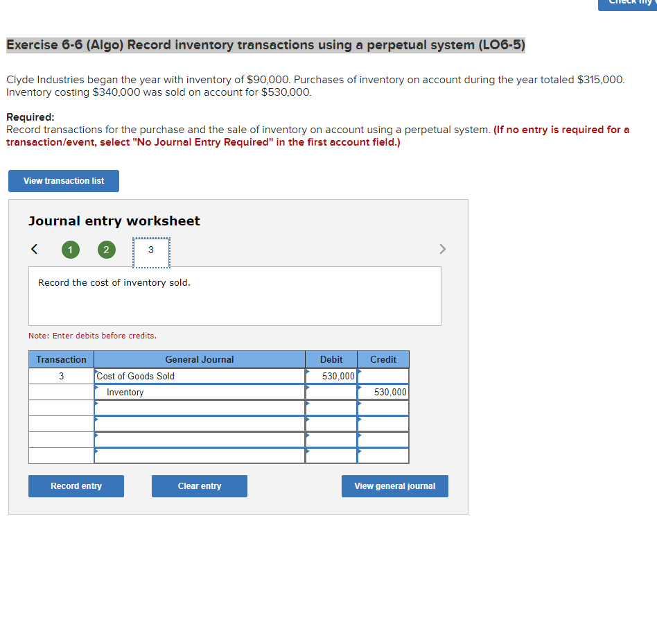 Solved Exercise 6-6 (Algo) ﻿Record inventory transactions | Chegg.com