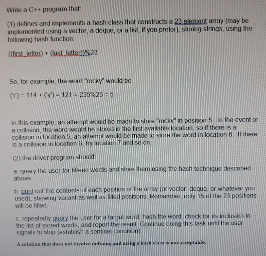 Solved Write a C++ program that (1) defines and implements a | Chegg.com