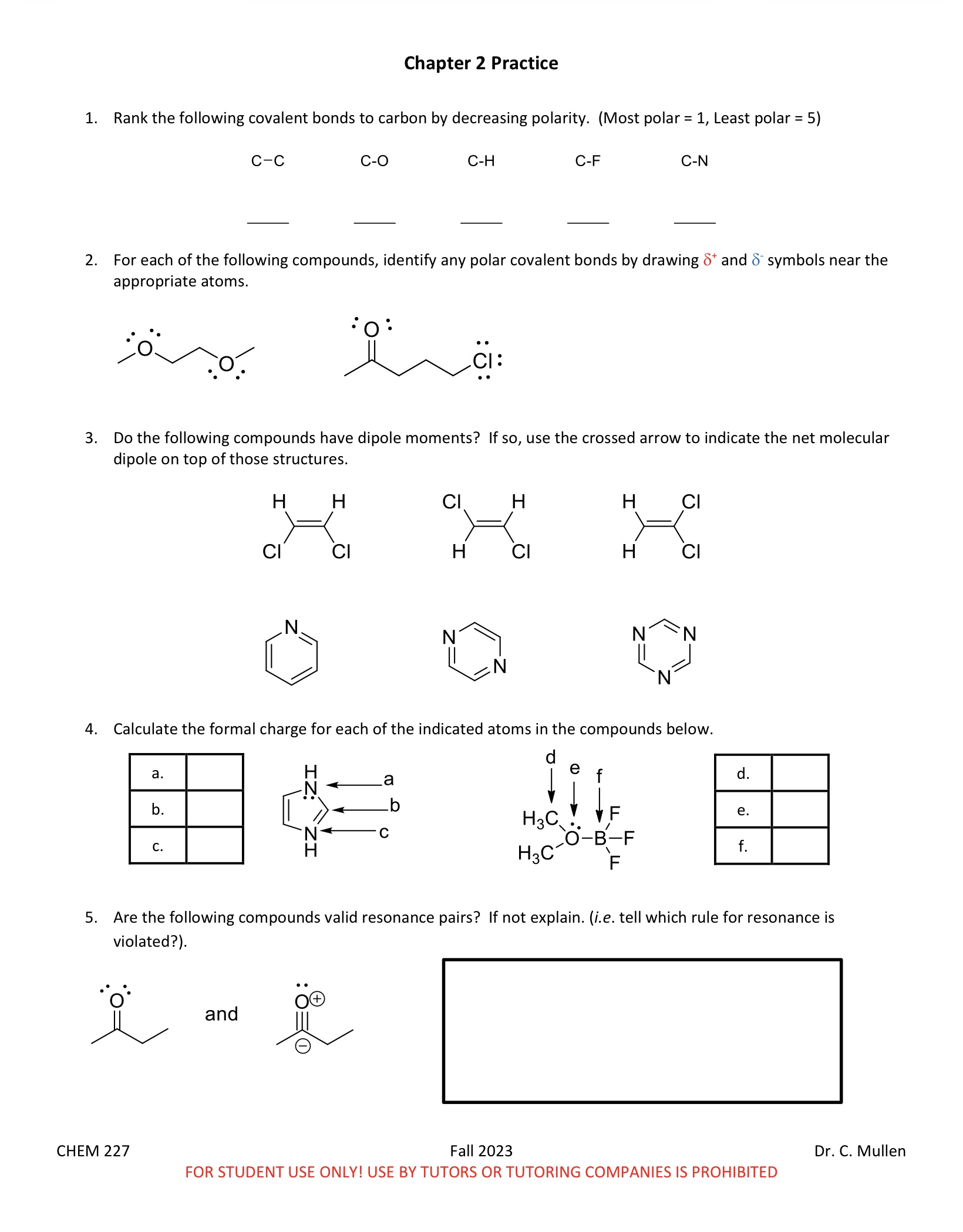 Chapter 2 ﻿PracticeRank the following covalent bonds | Chegg.com