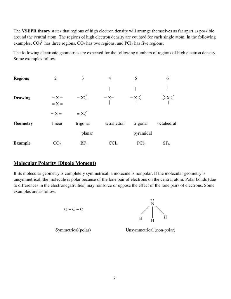 Solved Lewis Dot Structure / VSEPR Theory Materials: | Chegg.com