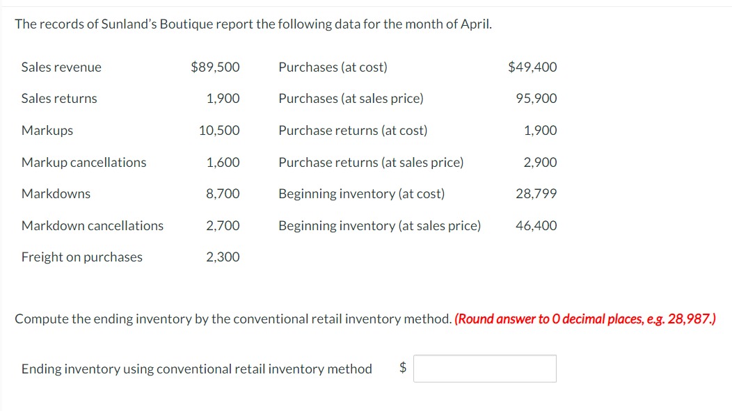 Solved Compute the ending inventory by the conventional | Chegg.com