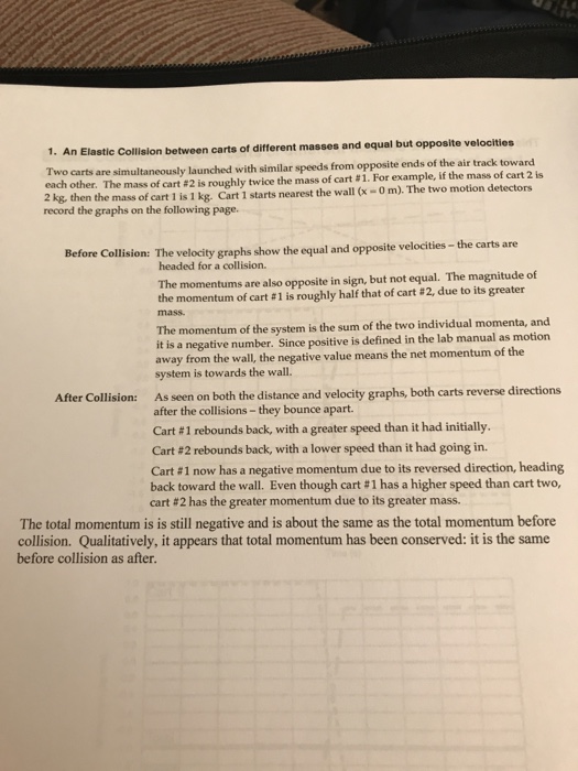 Solved 1. An Elastic Collision between carts of different | Chegg.com