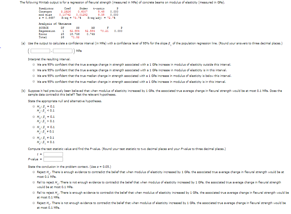 Solved The following Minitab output is for a regression of | Chegg.com