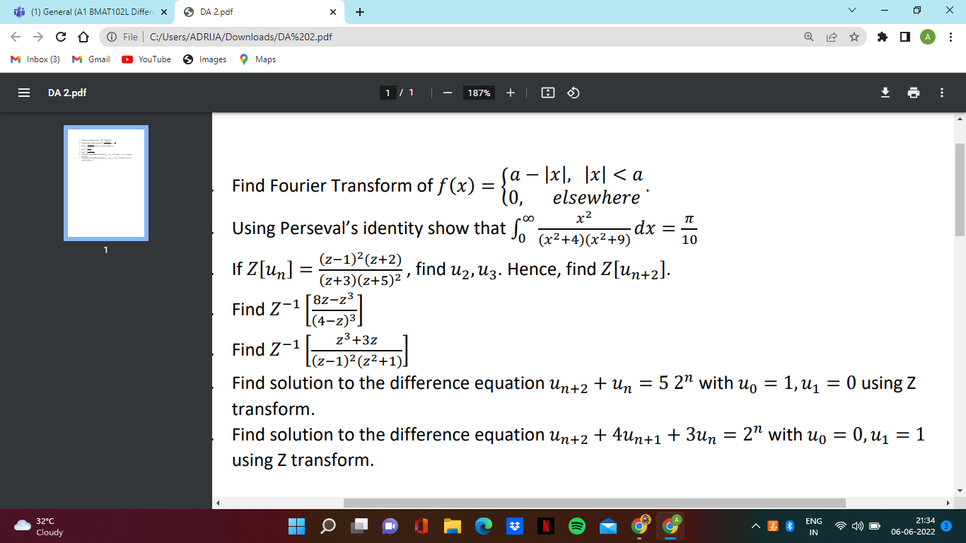 Solved X (1) General (A1 BMAT102L Differe X SDA 2.pdf X + ← | Chegg.com