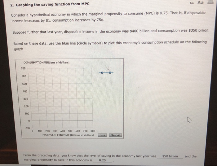 Solved 2. Graphing the saving function from MPC Consider a | Chegg.com