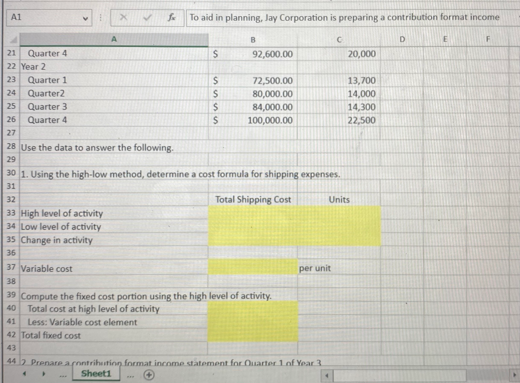 Solved ch 5 excel Excel SIM: High-Low Method; Contribution | Chegg.com