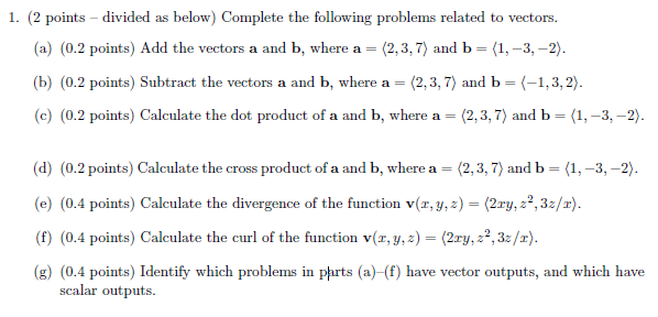 Solved 1. (2 points - divided as below) Complete the | Chegg.com