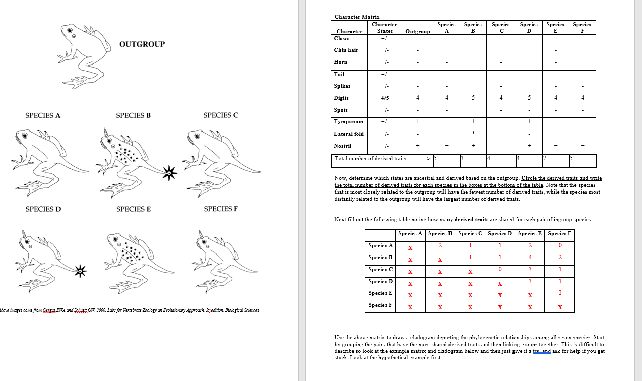 Character Matrix Character Character States Claws +- | Chegg.com