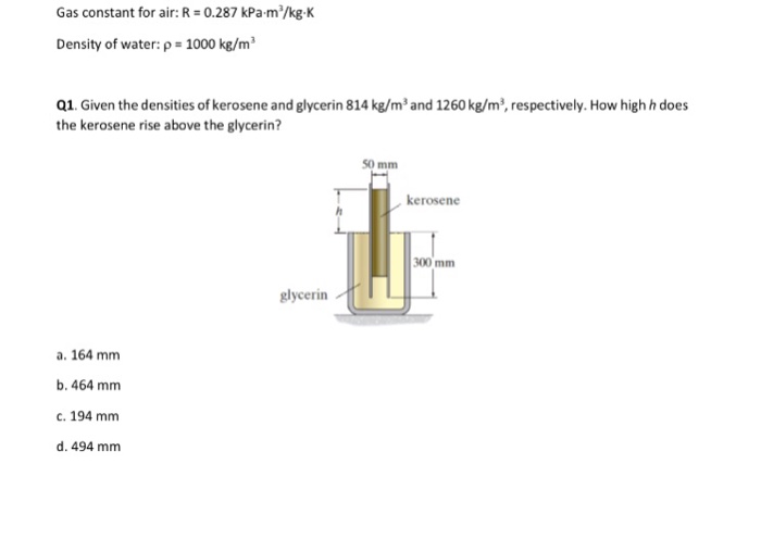Solved Gas constant for air: R 0.287 kPa-m'/kg-K Density of | Chegg.com