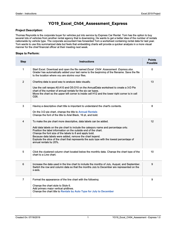 Solved Grader - Instructions Excel 2019 Project | Chegg.com