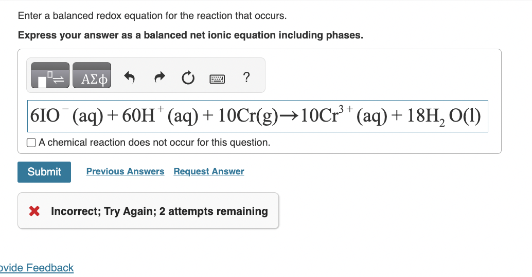 Solved Enter a balanced redox equation for the reaction that | Chegg.com