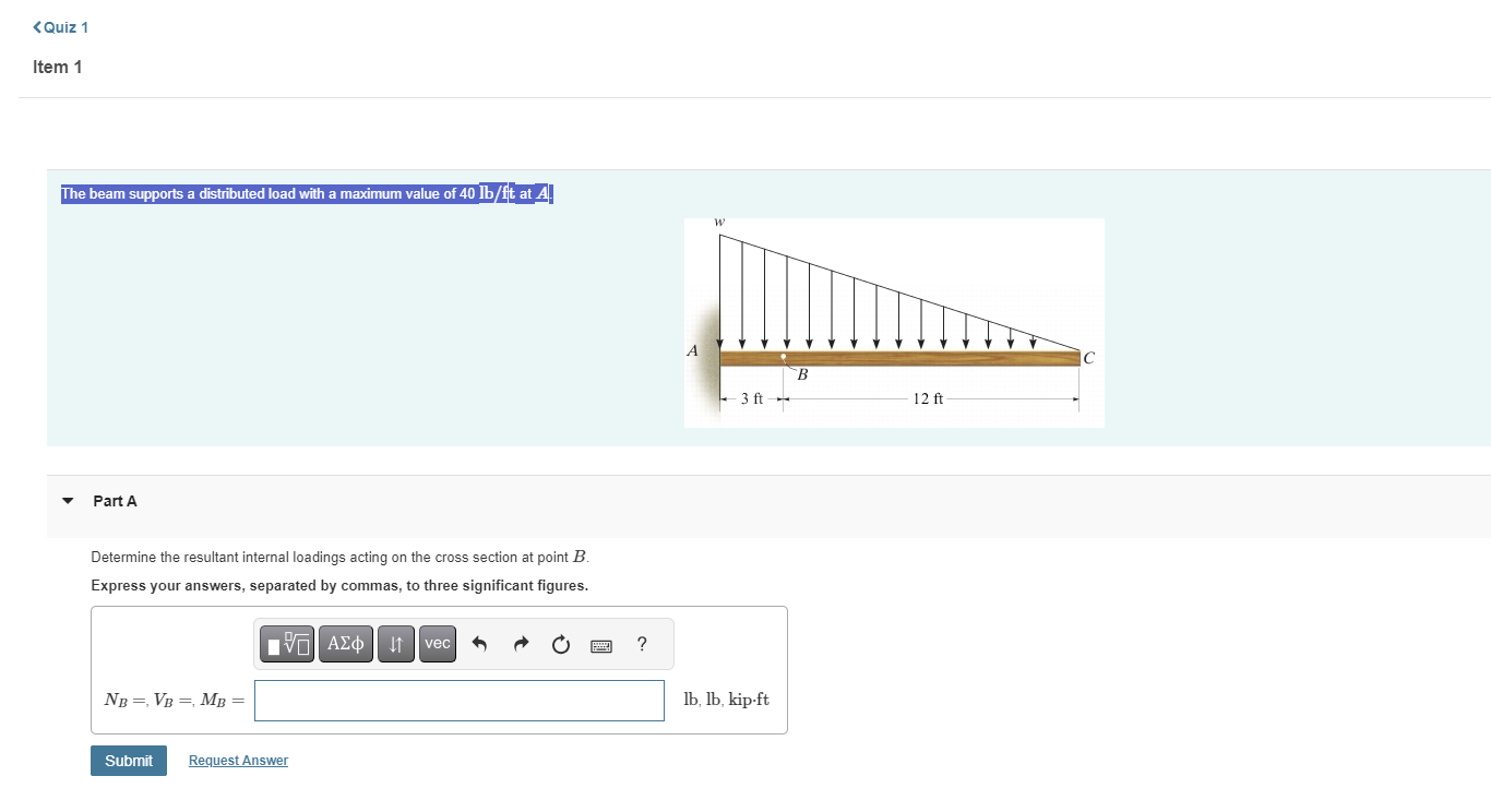 Solved AB Aφ,vec→→↻ 圈 ? NB=,VB=,MB=lb*40lbtt at A.Part | Chegg.com