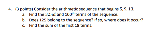 Solved 4. (3 points) Consider the arithmetic sequence that | Chegg.com