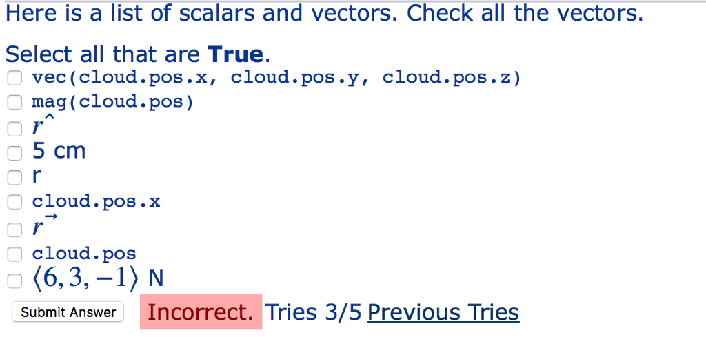 Solved Here is a list of scalars and vectors. Check all the | Chegg.com