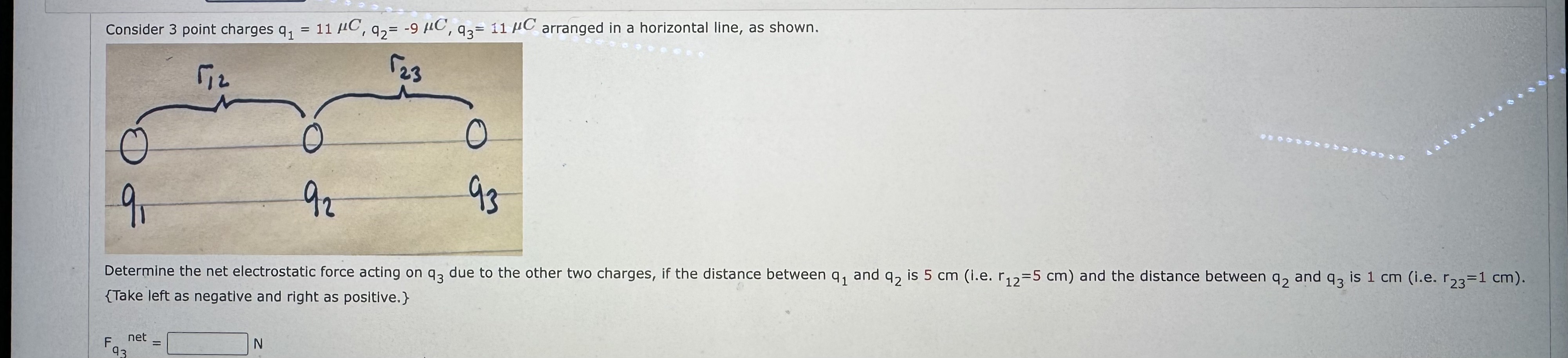 Solved Consider 3 ﻿point charges q1 = 7 \mu C , ﻿q2 = -4 \mu | Chegg.com