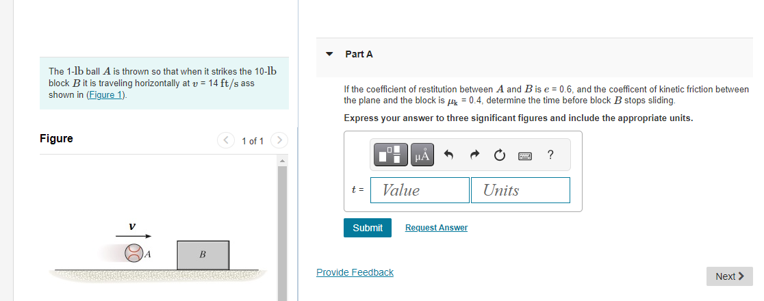 Solved The 1-lb ball A is thrown so that when it strikes the | Chegg.com